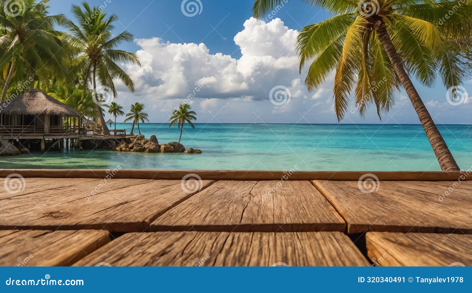 Empty Wooden Board on Tropical Beach Summer Background Stock ...