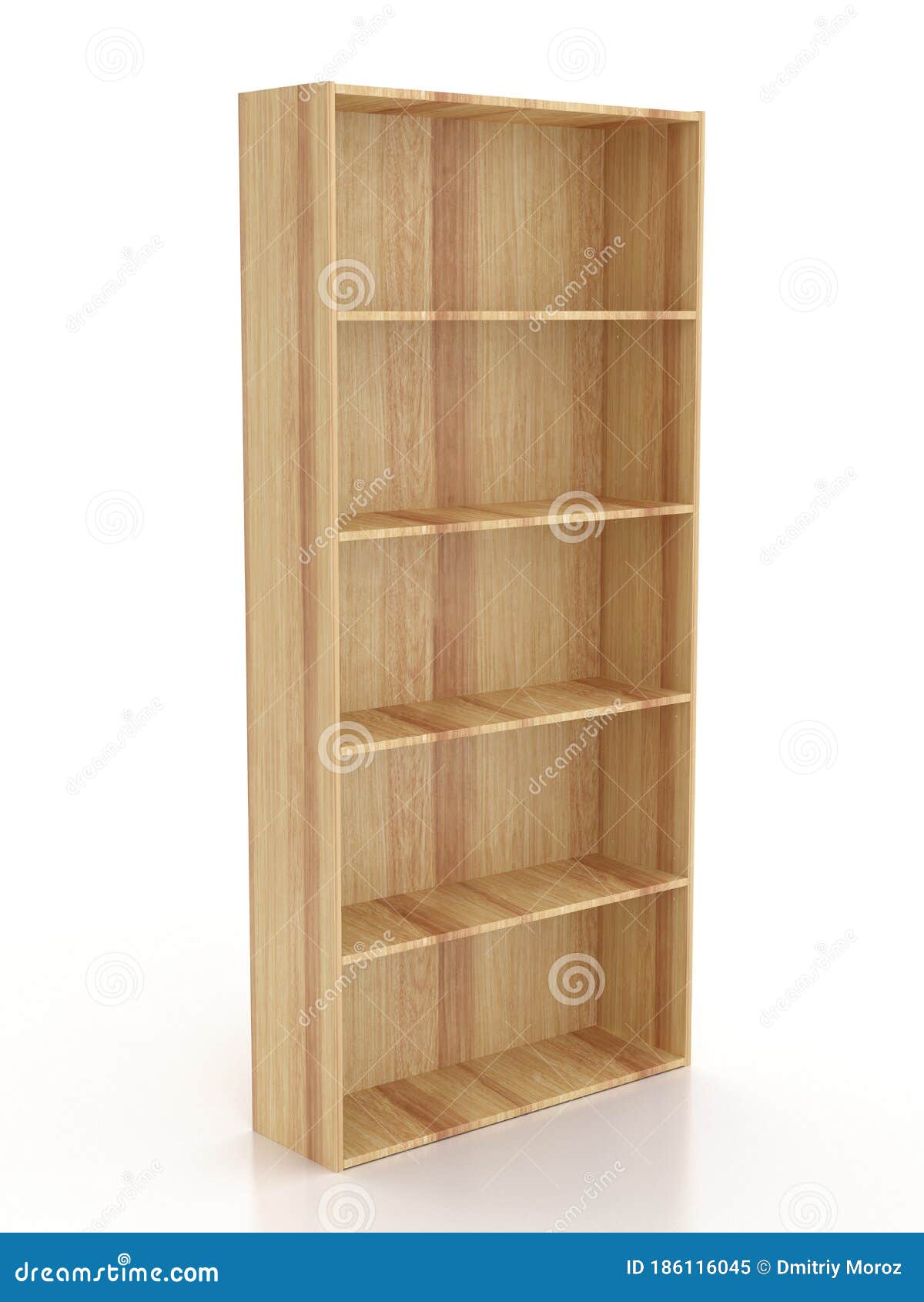Empty Wooden Bookcase Isolated on White Background. Include Clipping ...