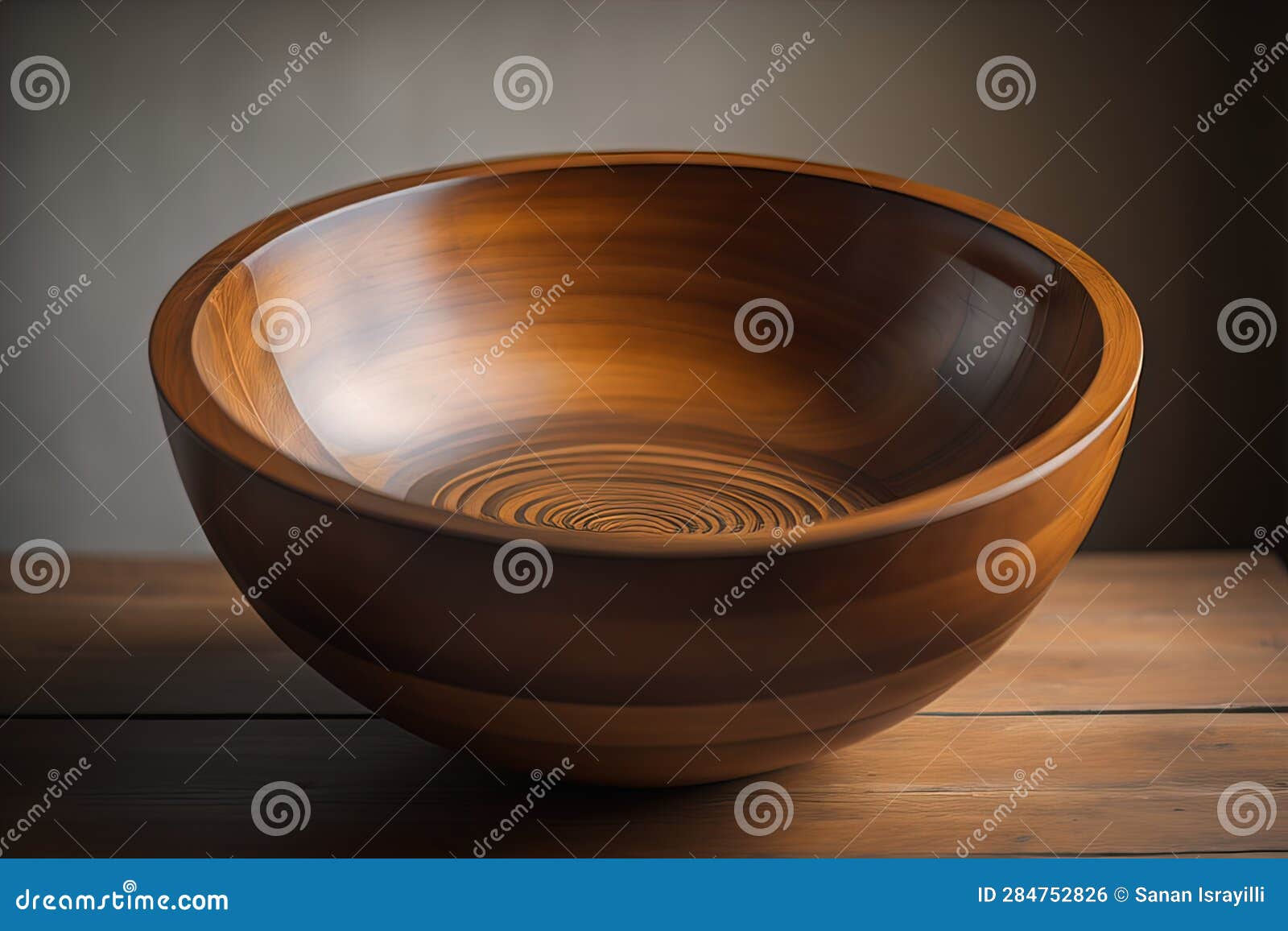 Empty Wooden Bowl on Wooden Background. Top View. Copy Space Stock ...