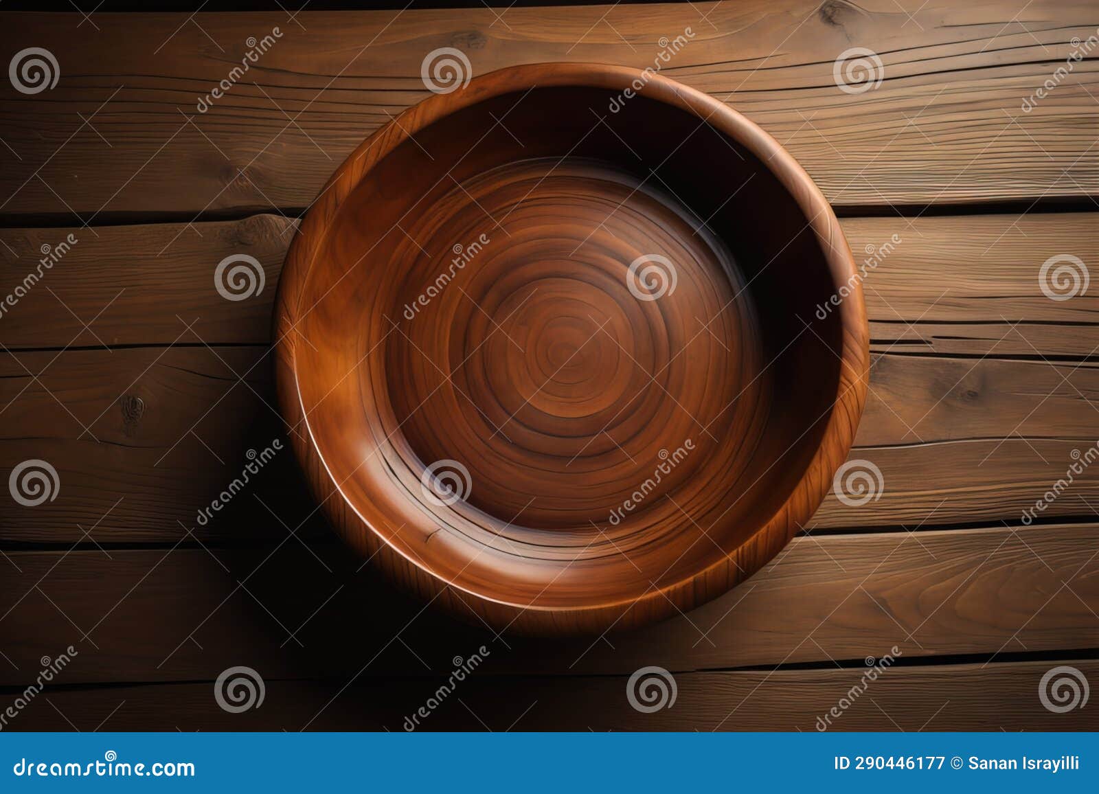 Empty Wooden Bowl on Wooden Background. Top View. Copy Space Stock ...