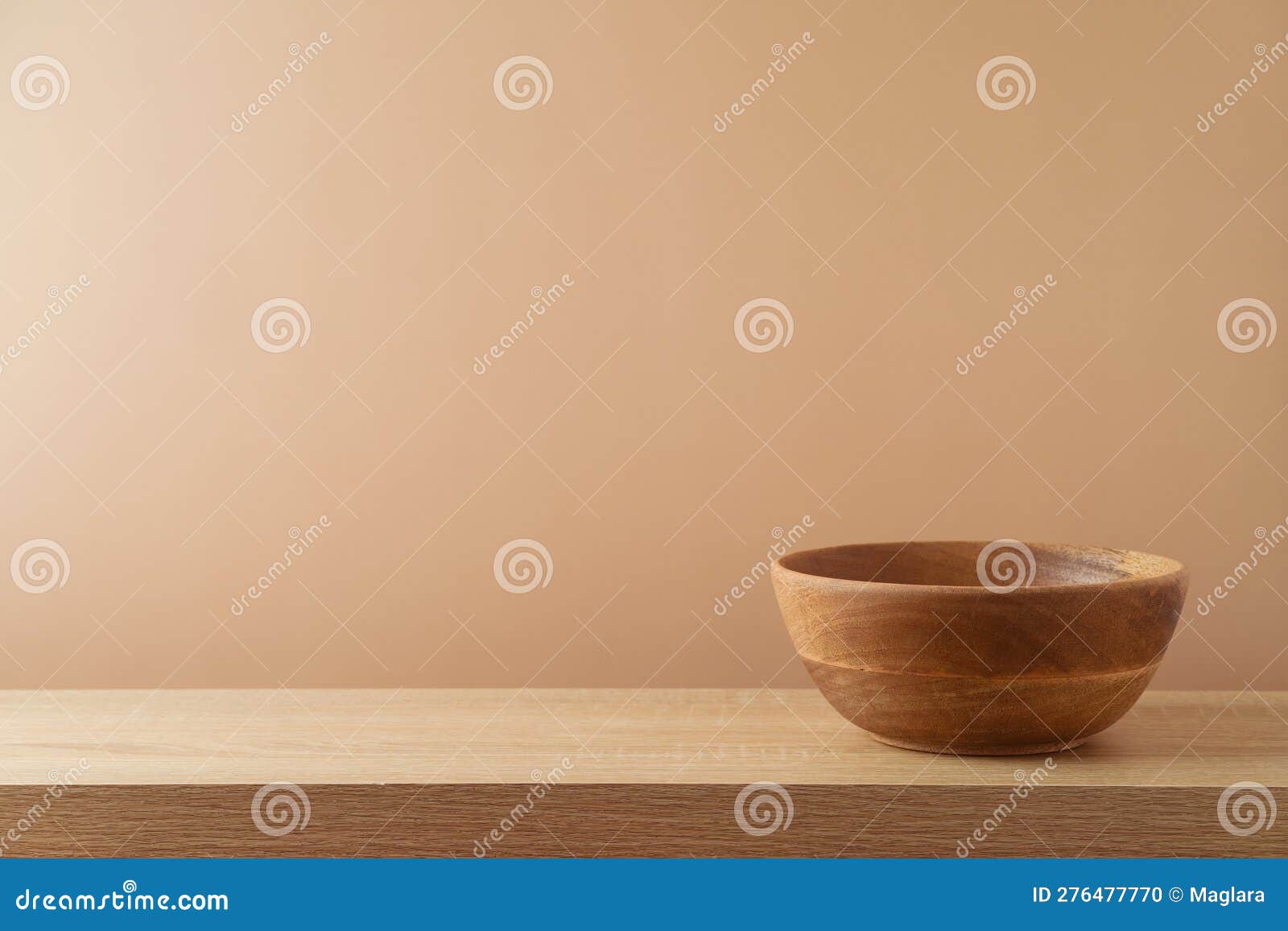 Empty Wooden Bowl on Table Over Modern Background. Kitchen Mock Up for ...