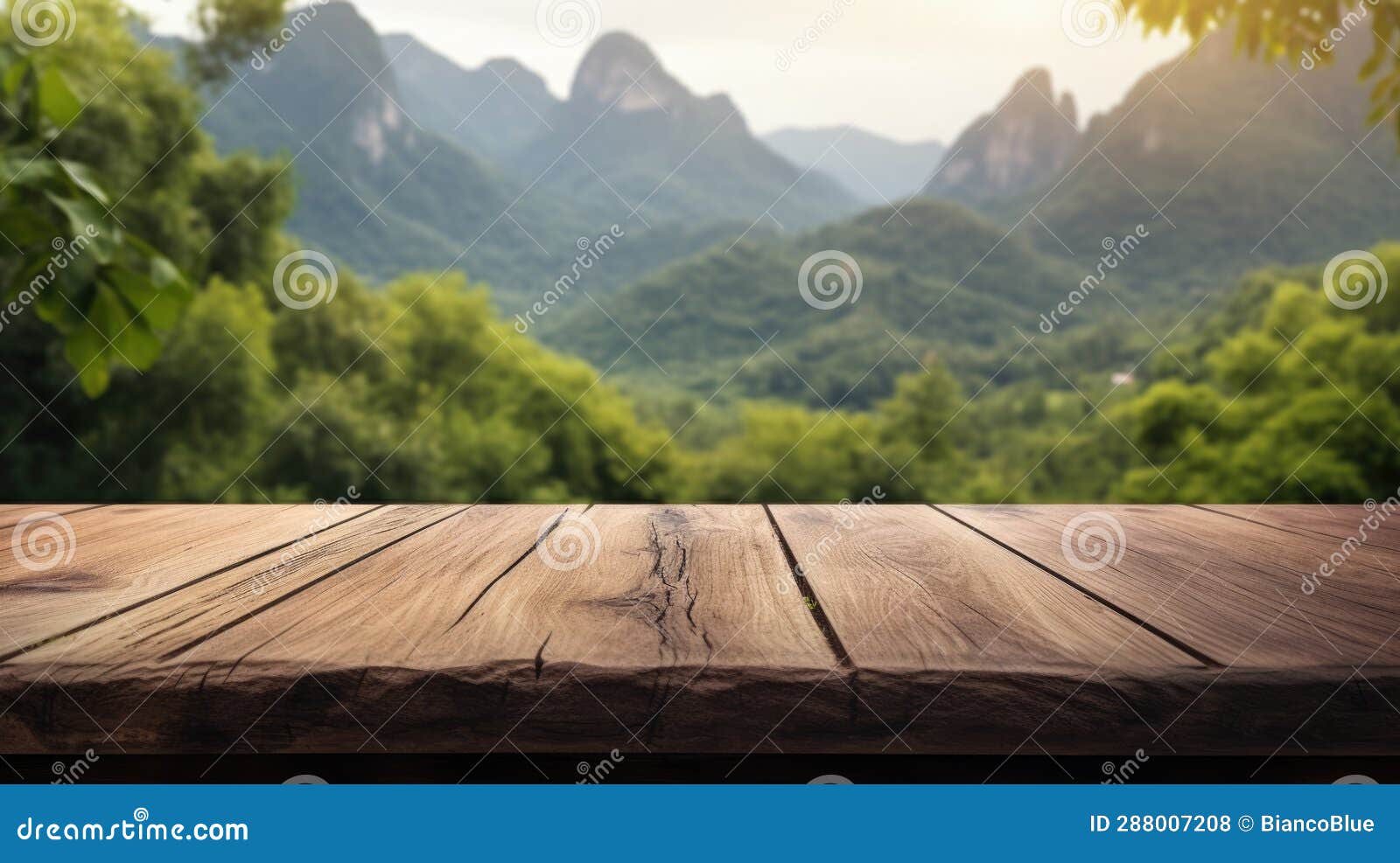 The Empty Wooden Brown Table Top with Blur Background of Trekking Path ...