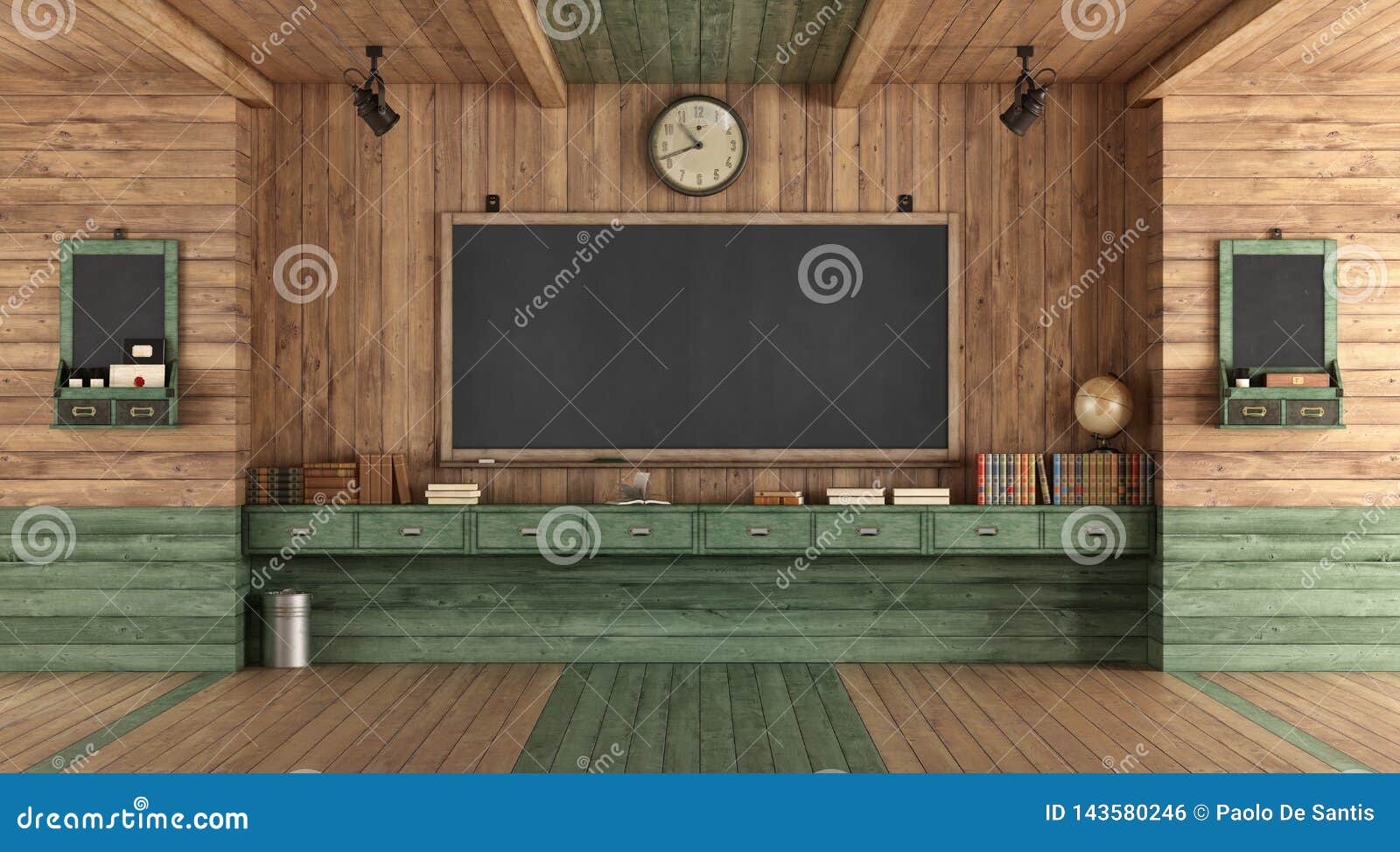 Empty Wooden Classroom in Retro Style Stock Illustration - Illustration ...