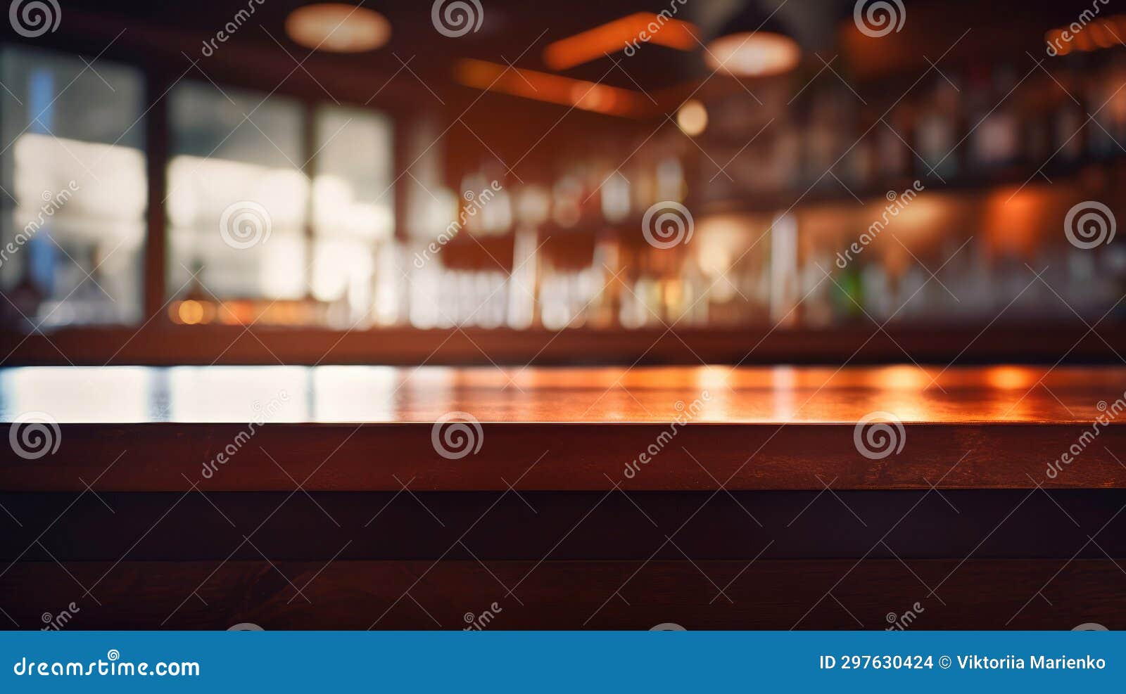 An Empty Wooden Counter in a Pub with a Clear Space for Design Stock ...