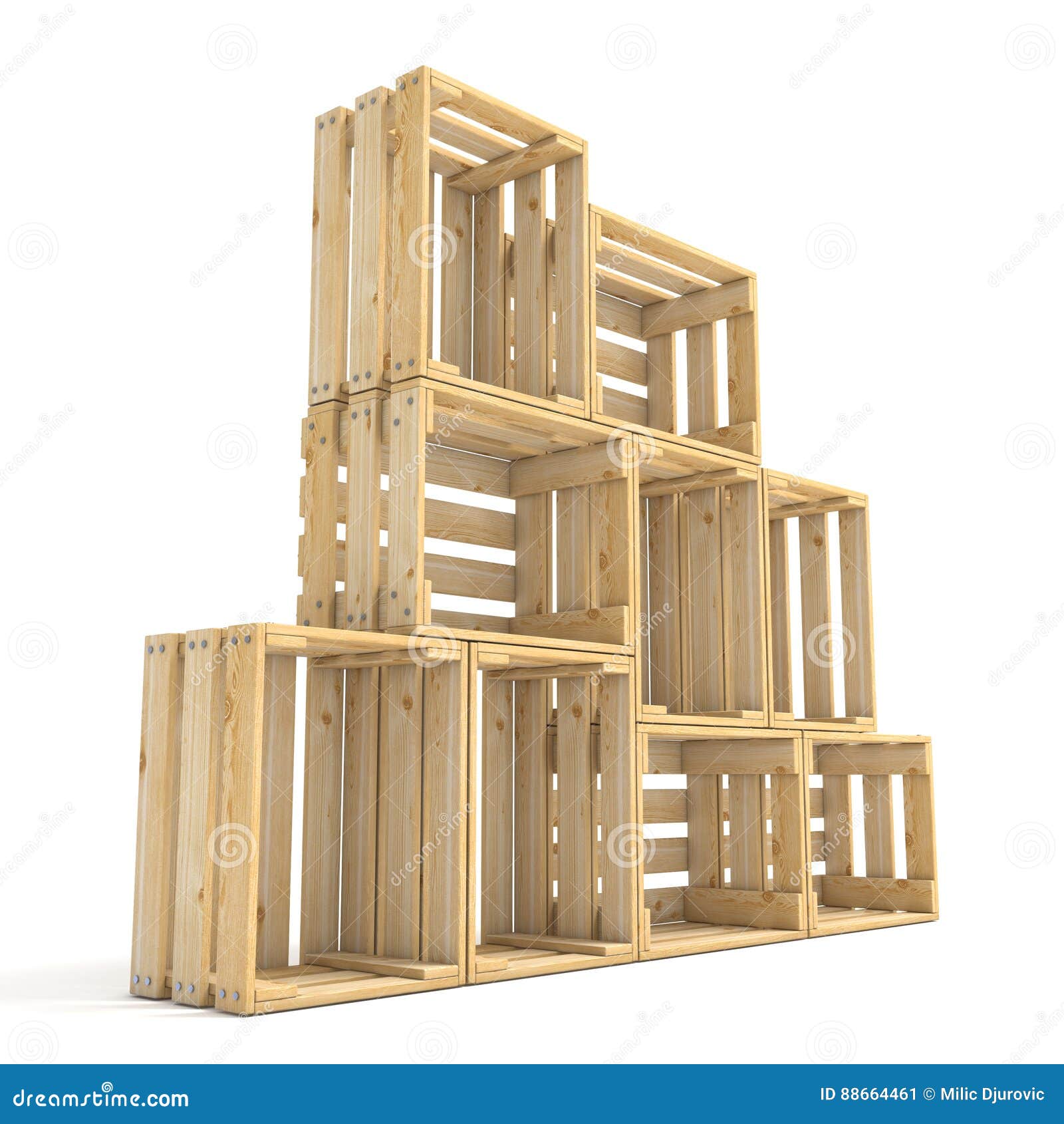 Empty Wooden Crates Arranged Side View 3D Stock Illustration ...