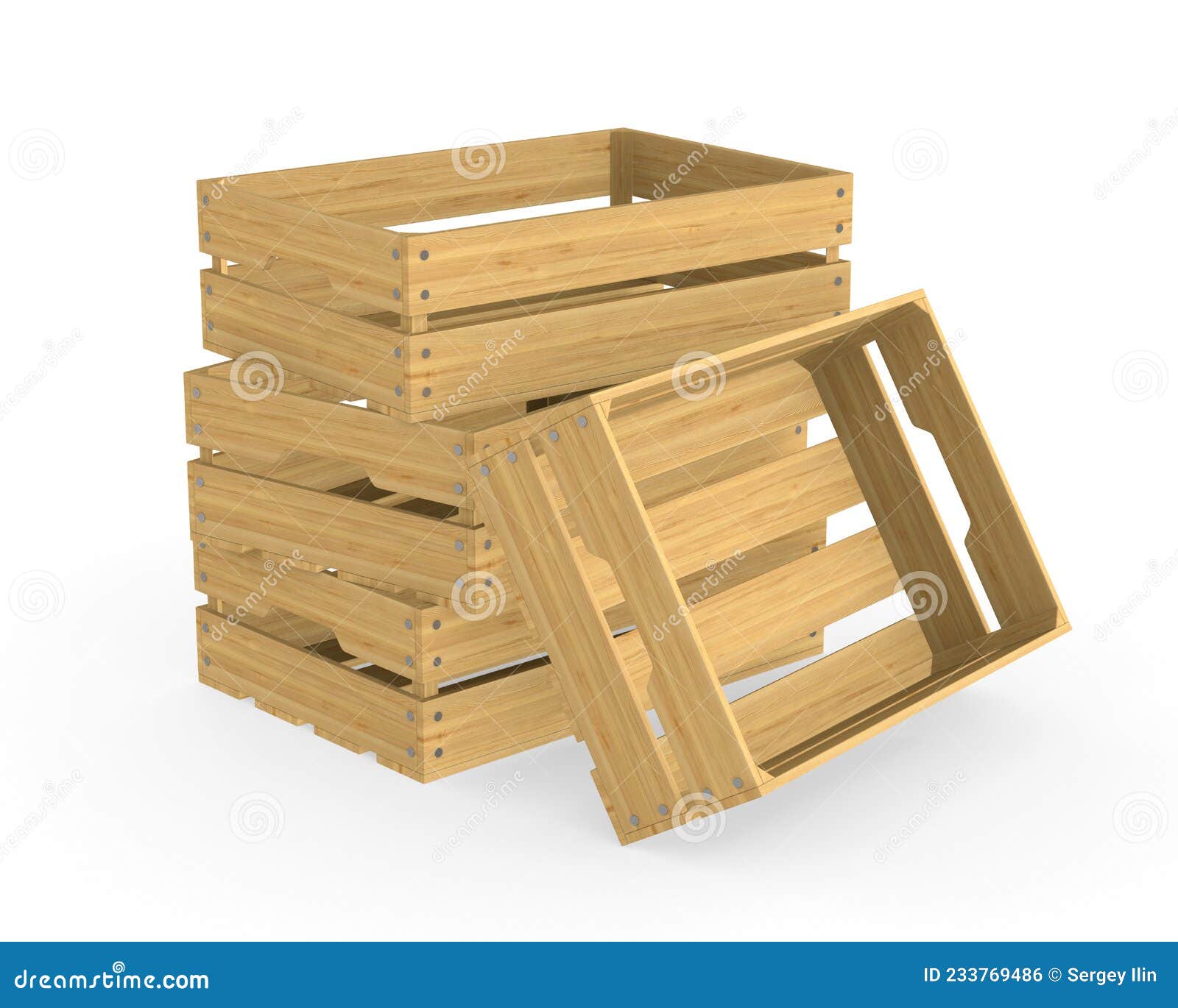 Wooden Crates 3D Illustrations Isolated On White Background.with ...