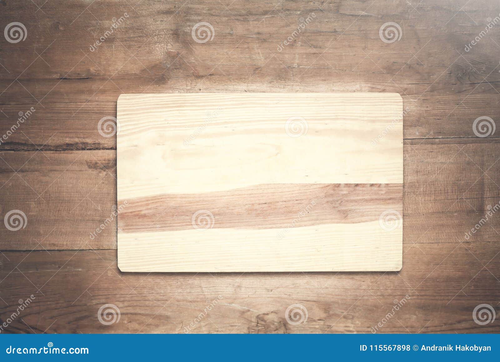 Empty Wooden Cutting Board on a Wood Background. Stock Photo - Image of ...