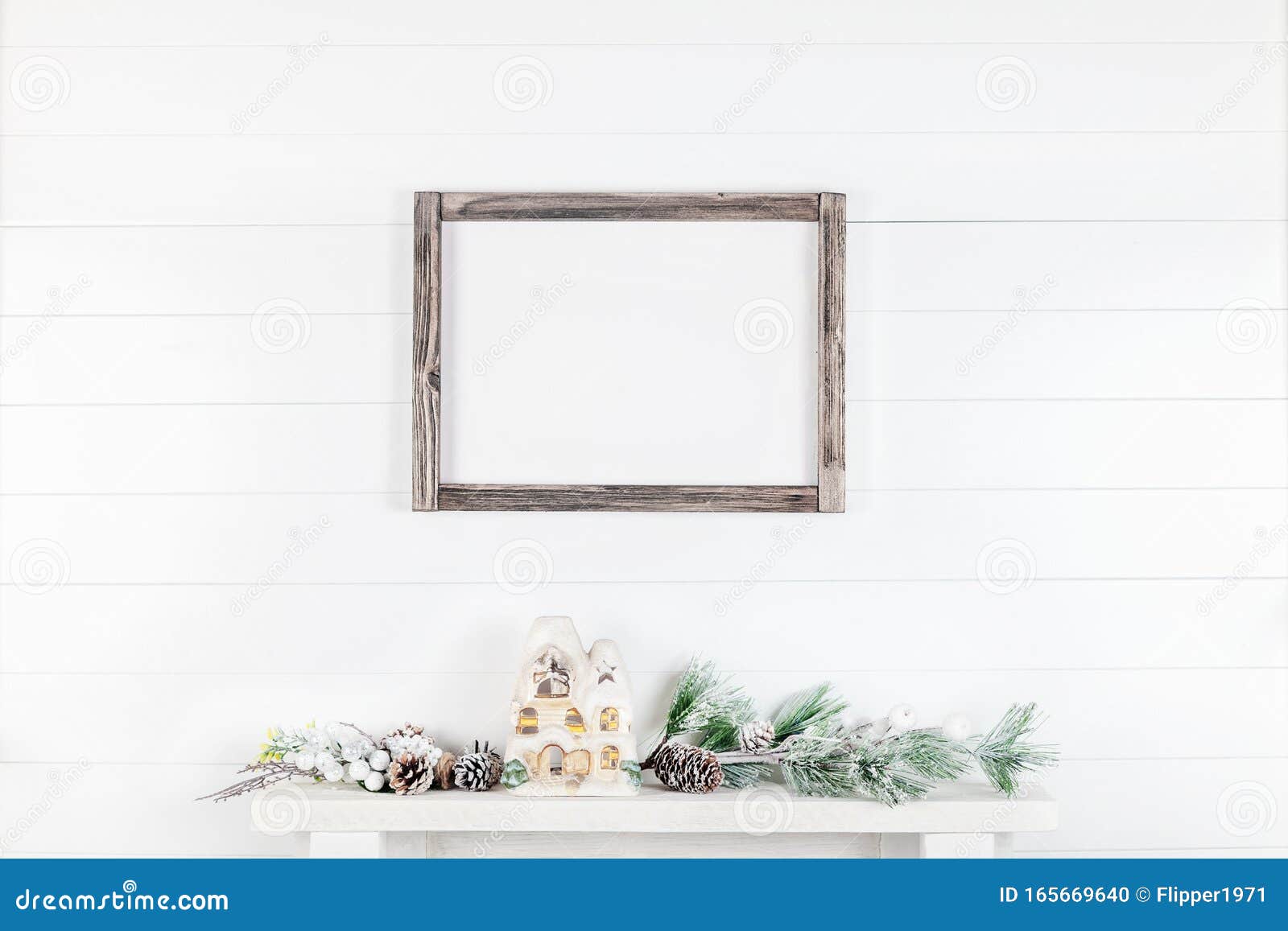 Empty Wooden Frame on a Light Wall Stock Photo - Image of blank ...
