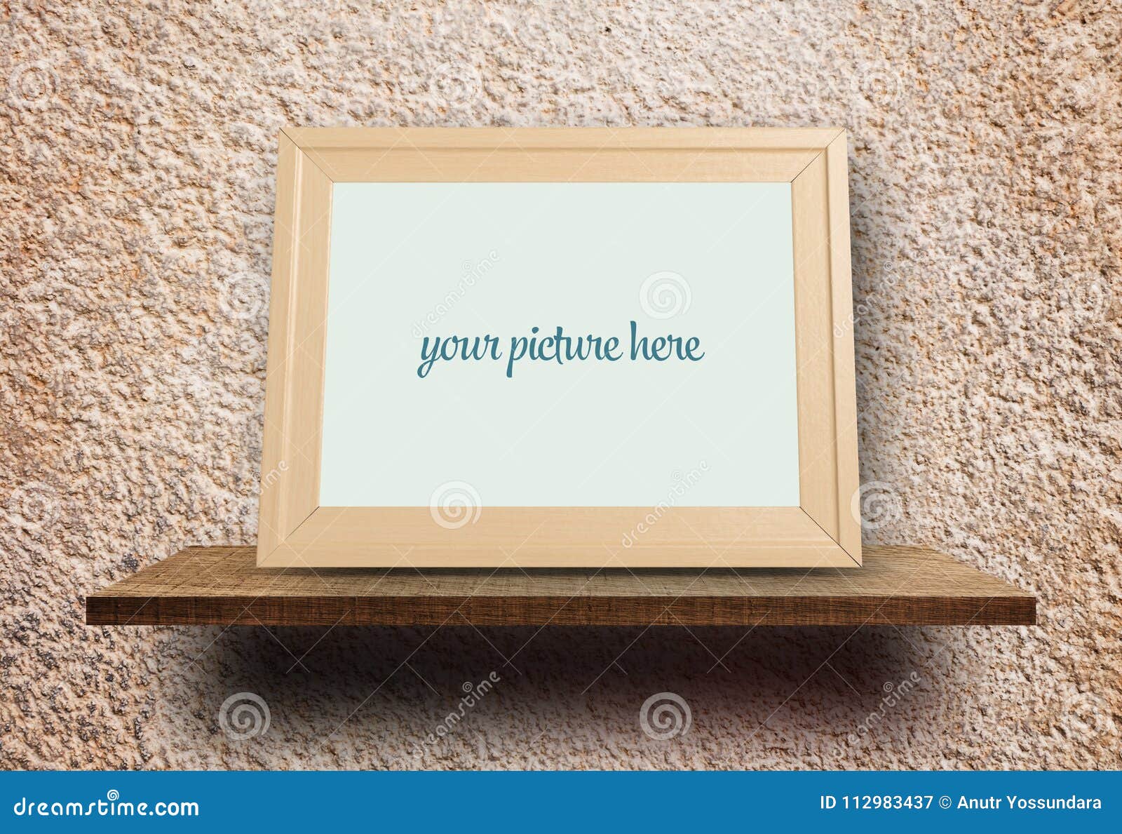 Empty Wooden Frame on Shelf with Cream Wall Stock Image - Image of ...