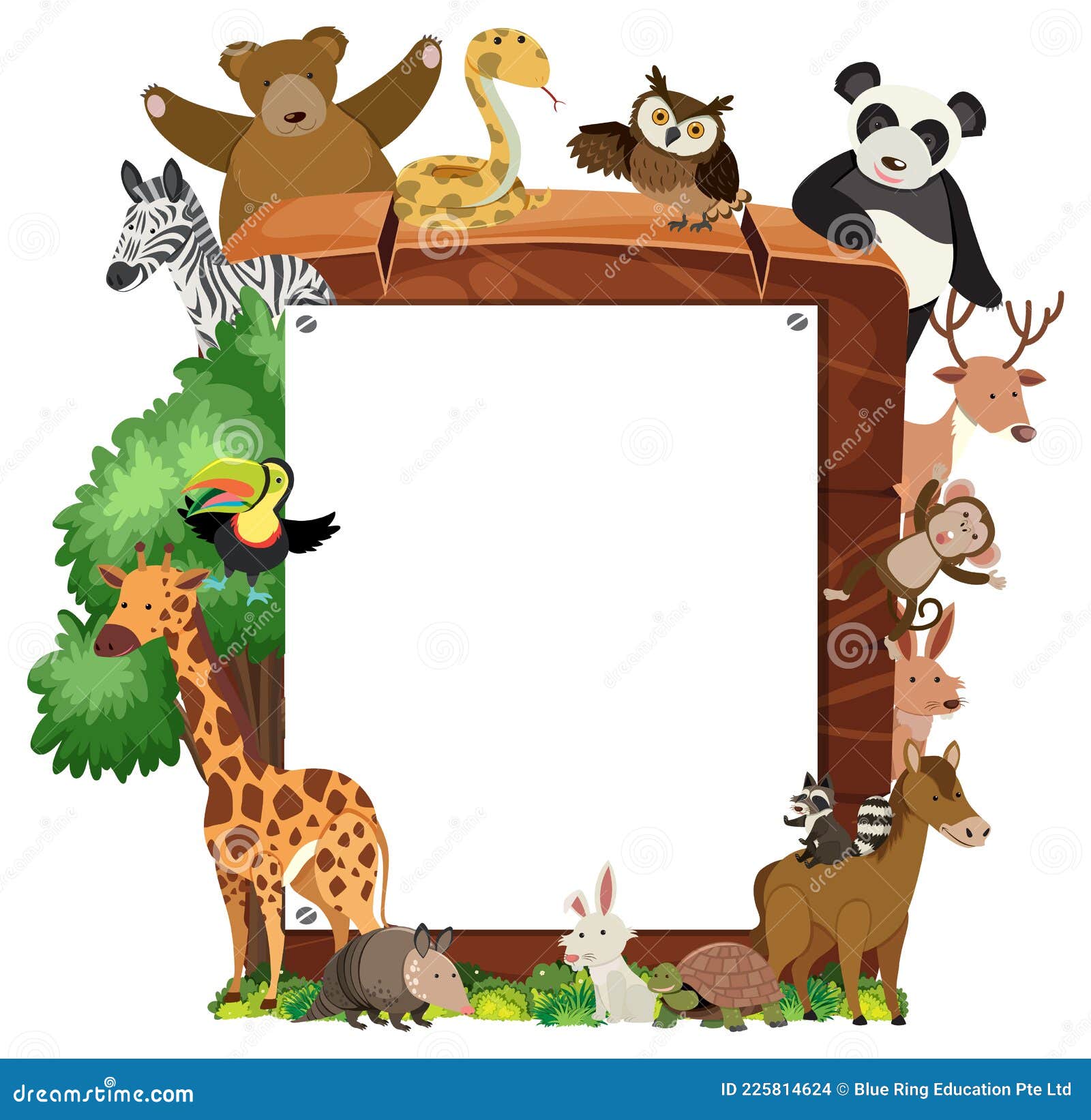 Empty Wooden Frame with Various Wild Animals Stock Vector ...