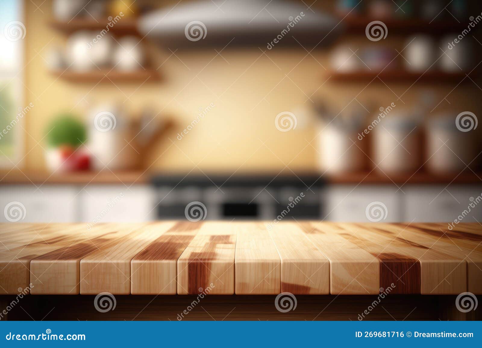 Empty Wooden Kitchen Table with Blurred Background Generative AI Stock ...