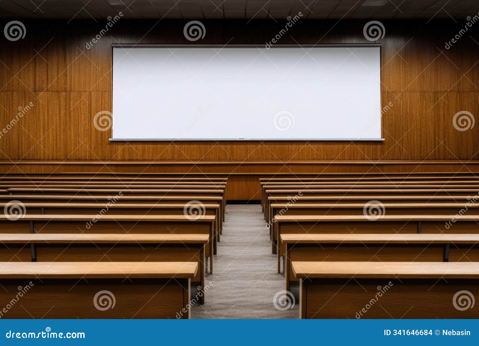 Empty Wooden Lecture Hall with Whiteboard in Modern Educational ...