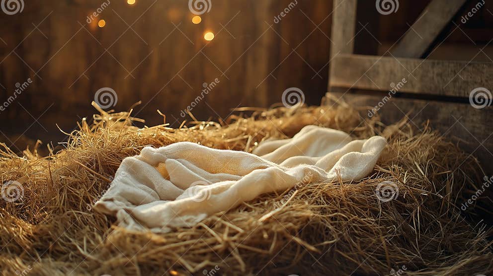 Empty Wooden Manger with White Cloth in Rustic Barn Setting Stock Photo ...