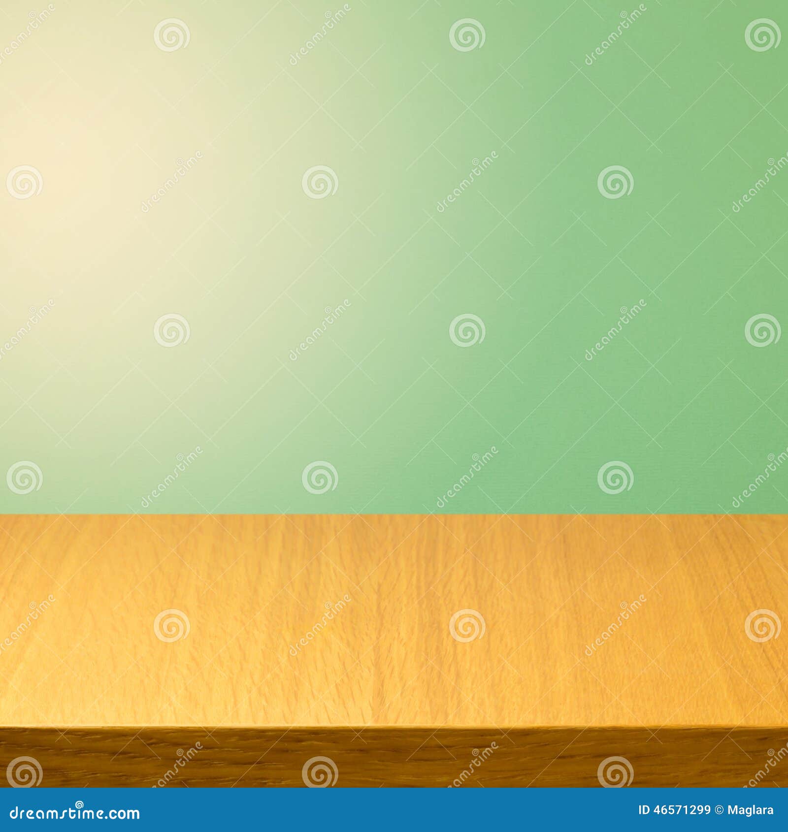 Empty Wooden Modern Table Over Green Solid Color Background Stock Image ...