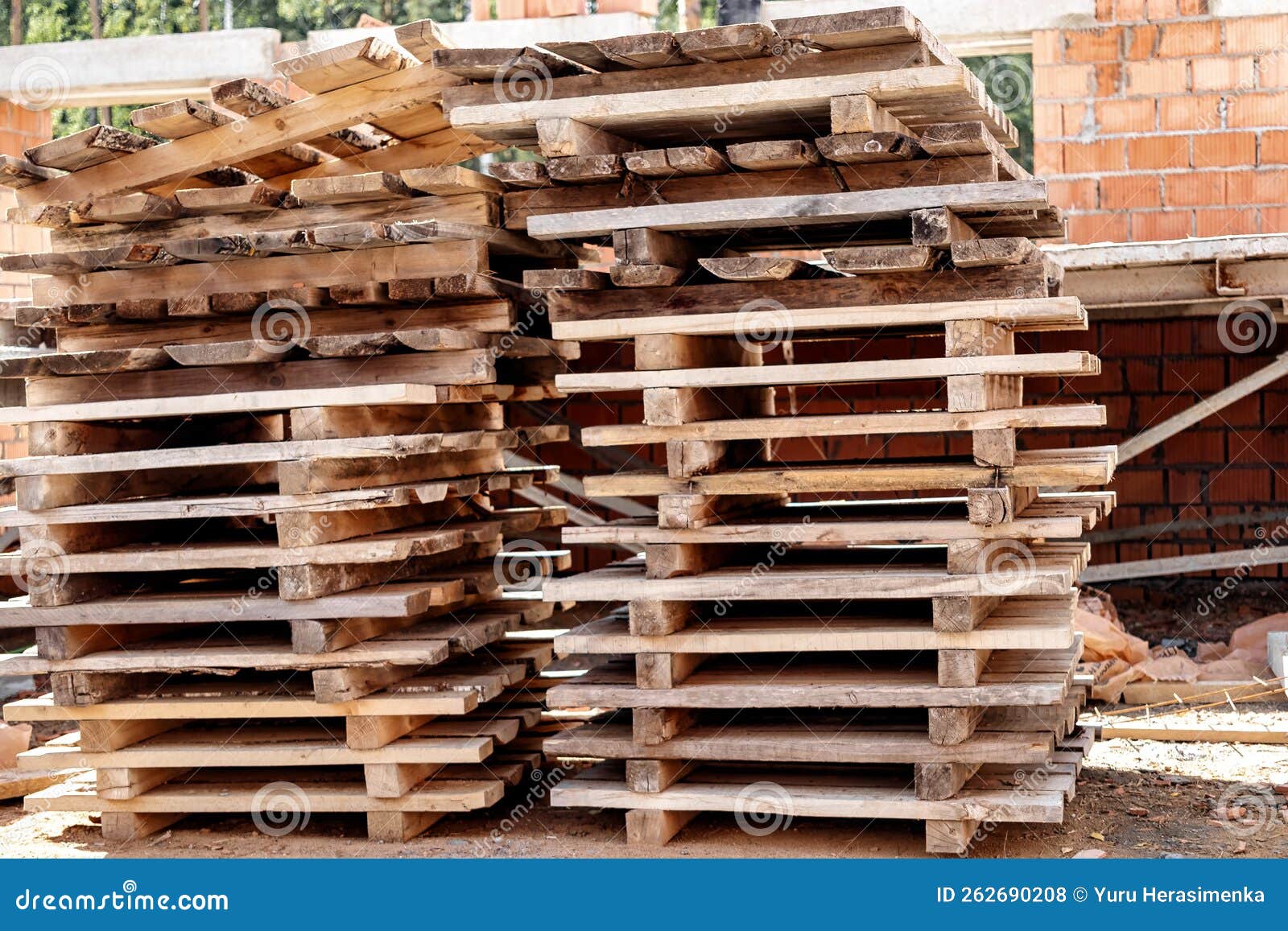 Empty Wooden Pallets Stacked on Construction Site Stock Photo - Image ...