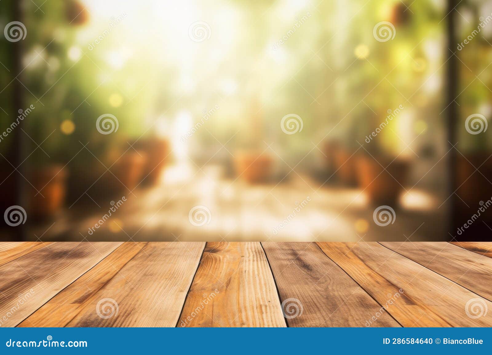The Empty Wooden Plank Table with Unfocused Background. Exuberant ...