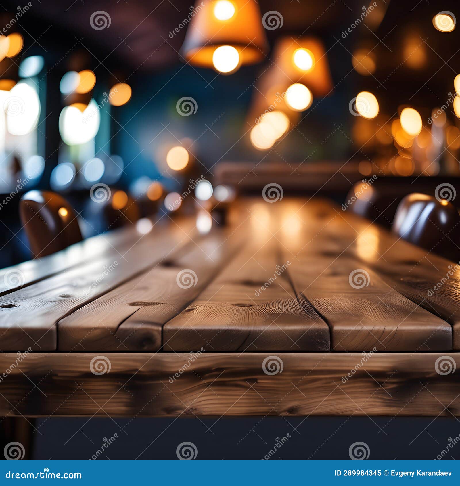 Empty Wooden Pub Table and Blurred Pub Background Stock Illustration ...