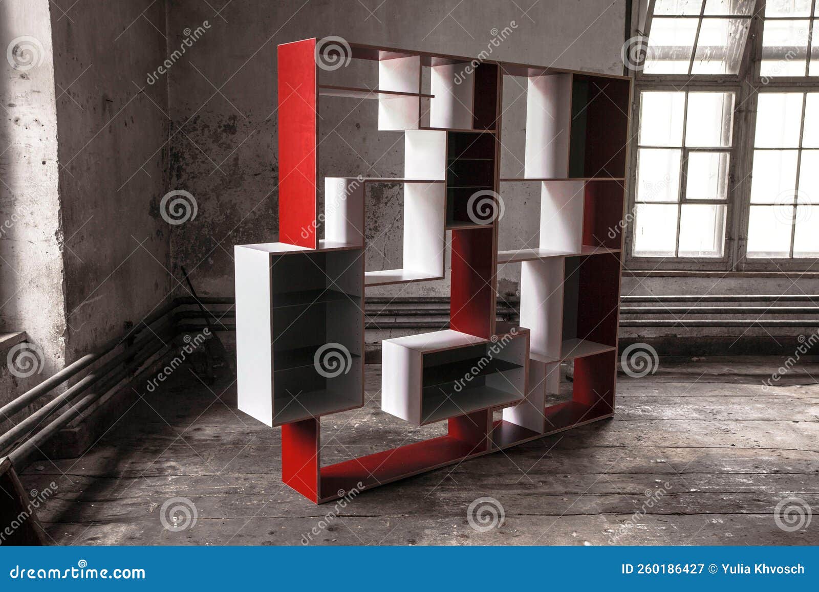 Empty Wooden Red Shelving Unit. Stock Image - Image of bookcase ...