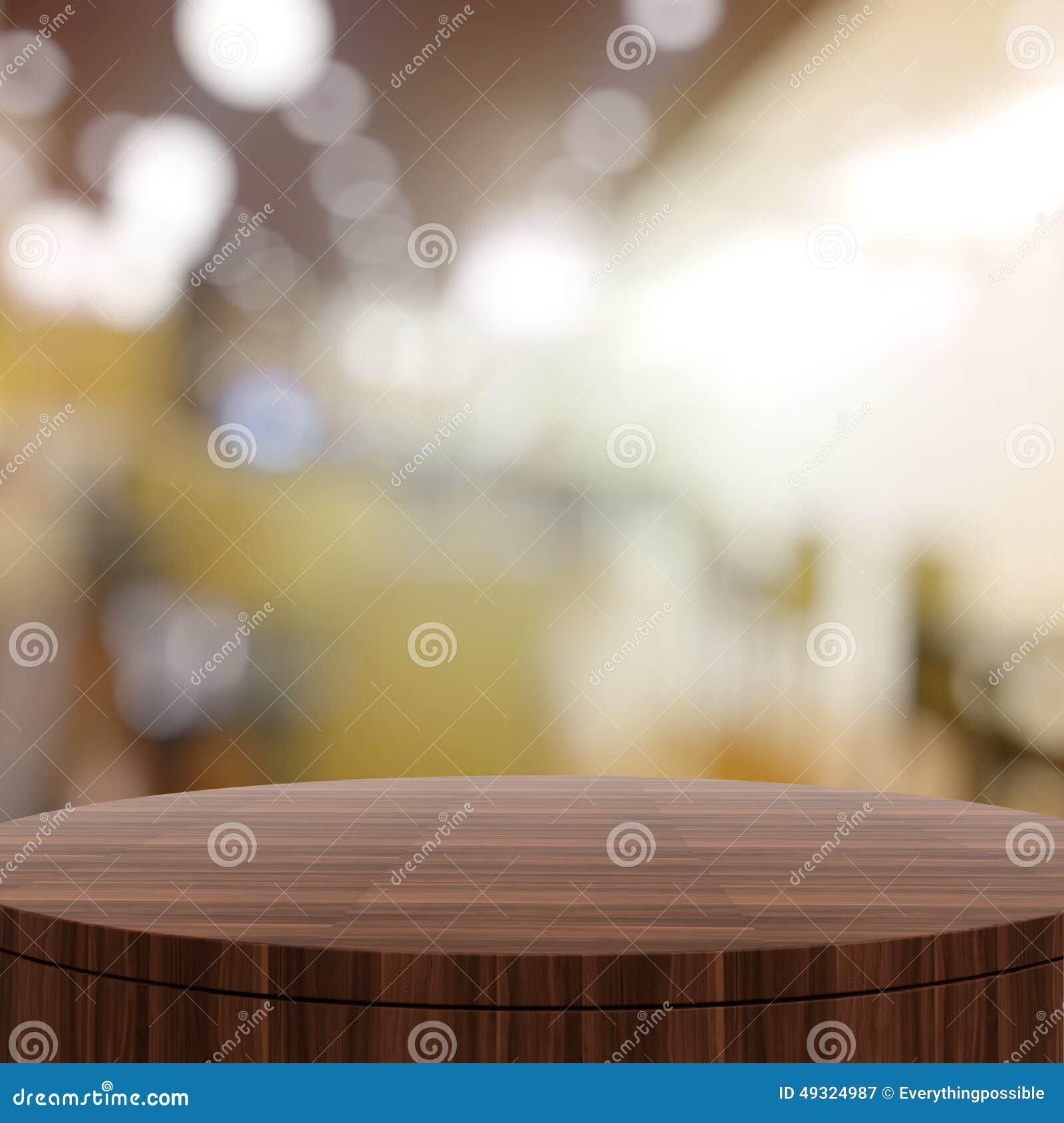 Empty Wooden Round Table and Blurred Background Stock Image - Image of ...