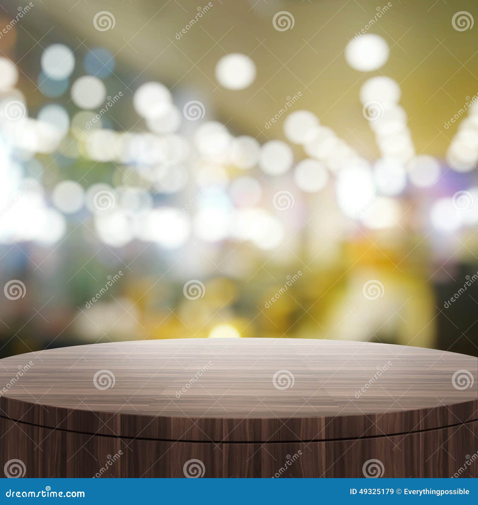 Empty Wooden Round Table and Blurred Background Stock Image - Image of ...