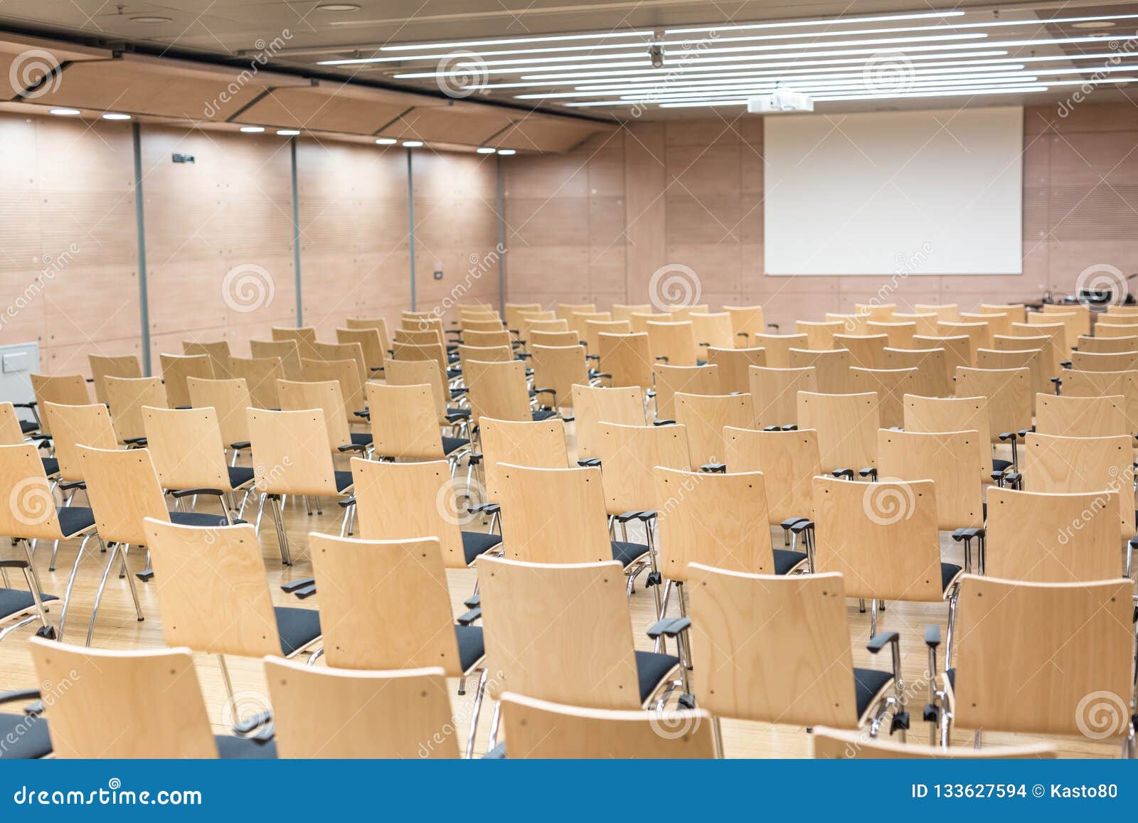 Empty Wooden Seats in a Cotmporary Lecture Hall. Stock Photo - Image of ...
