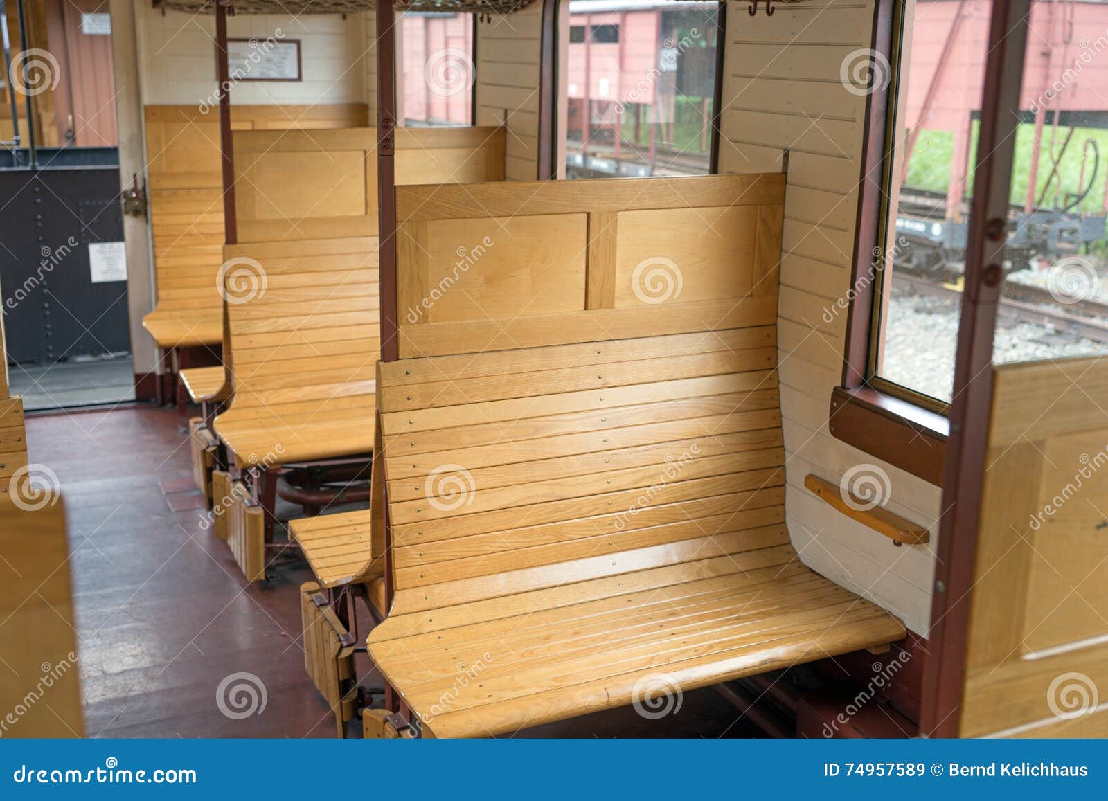 Empty Wooden Seats in Old Train Stock Image - Image of passenger ...
