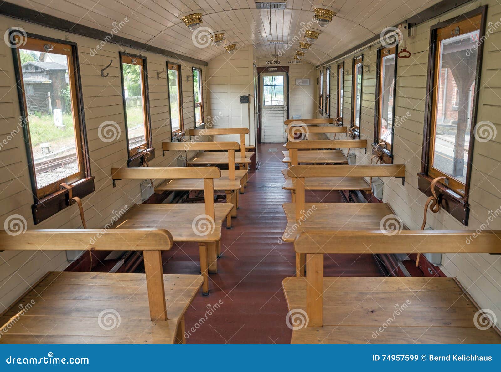 Empty Wooden Seats in Old Train Stock Image - Image of path, railroad ...