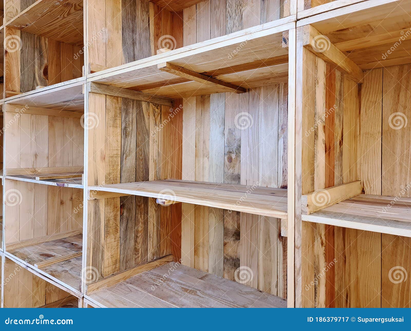 Empty Wooden Shelf Made of Wooden Planks Stock Image - Image of crate ...
