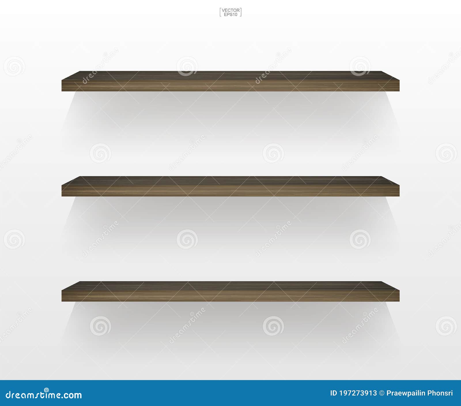 Empty Wooden Shelf on White Background with Soft Shadow. Vector Stock ...