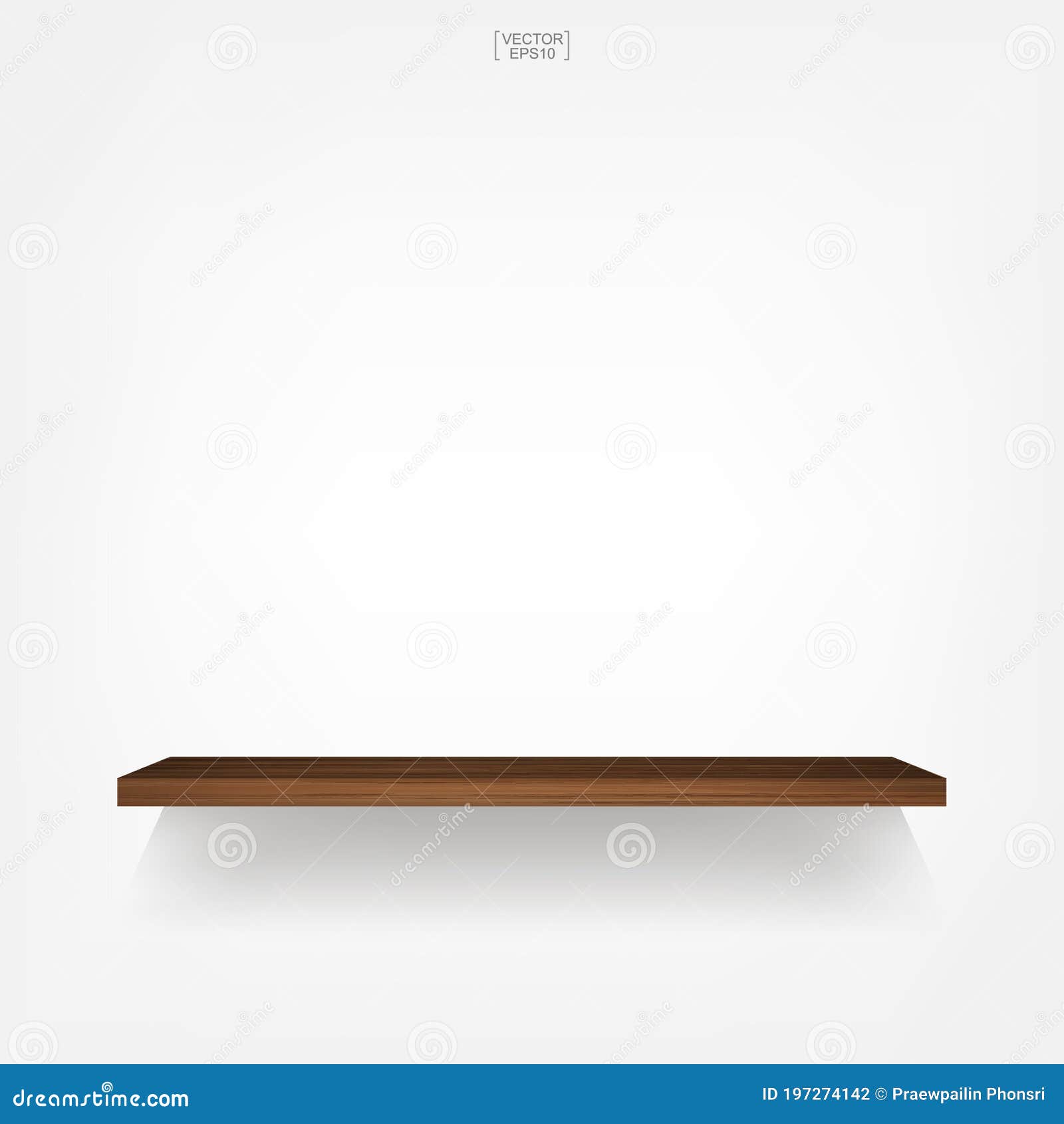 Empty Wooden Shelf on White Background with Soft Shadow. Vector Stock ...