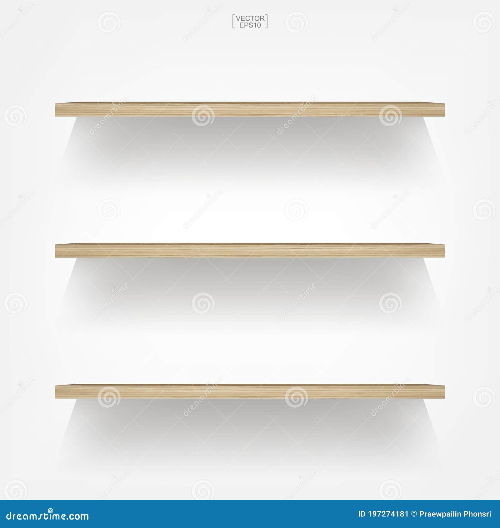 Empty Wooden Shelf on White Background with Soft Shadow. Vector Stock ...