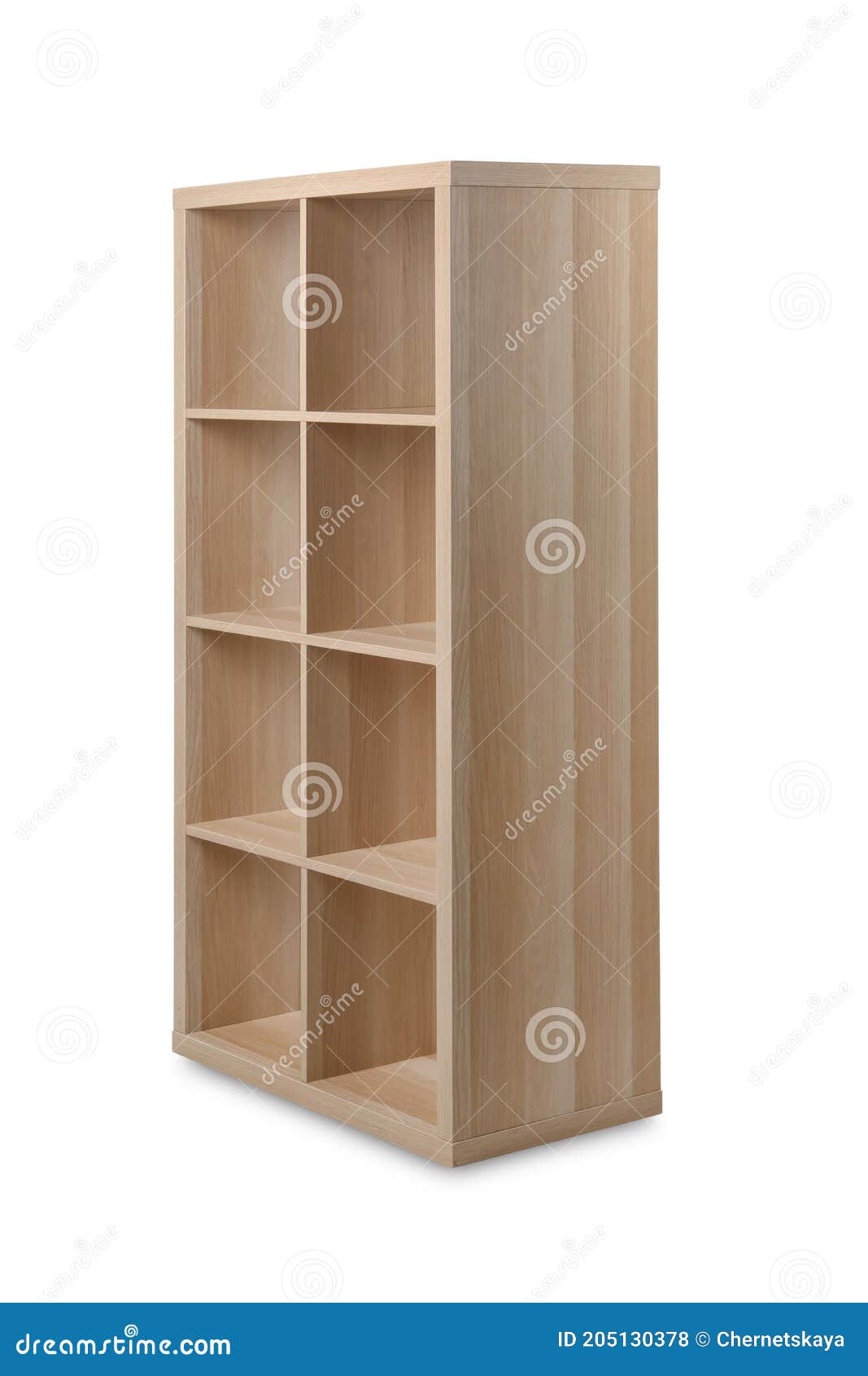 Empty Wooden Shelving Unit Isolated on White Stock Photo - Image of ...