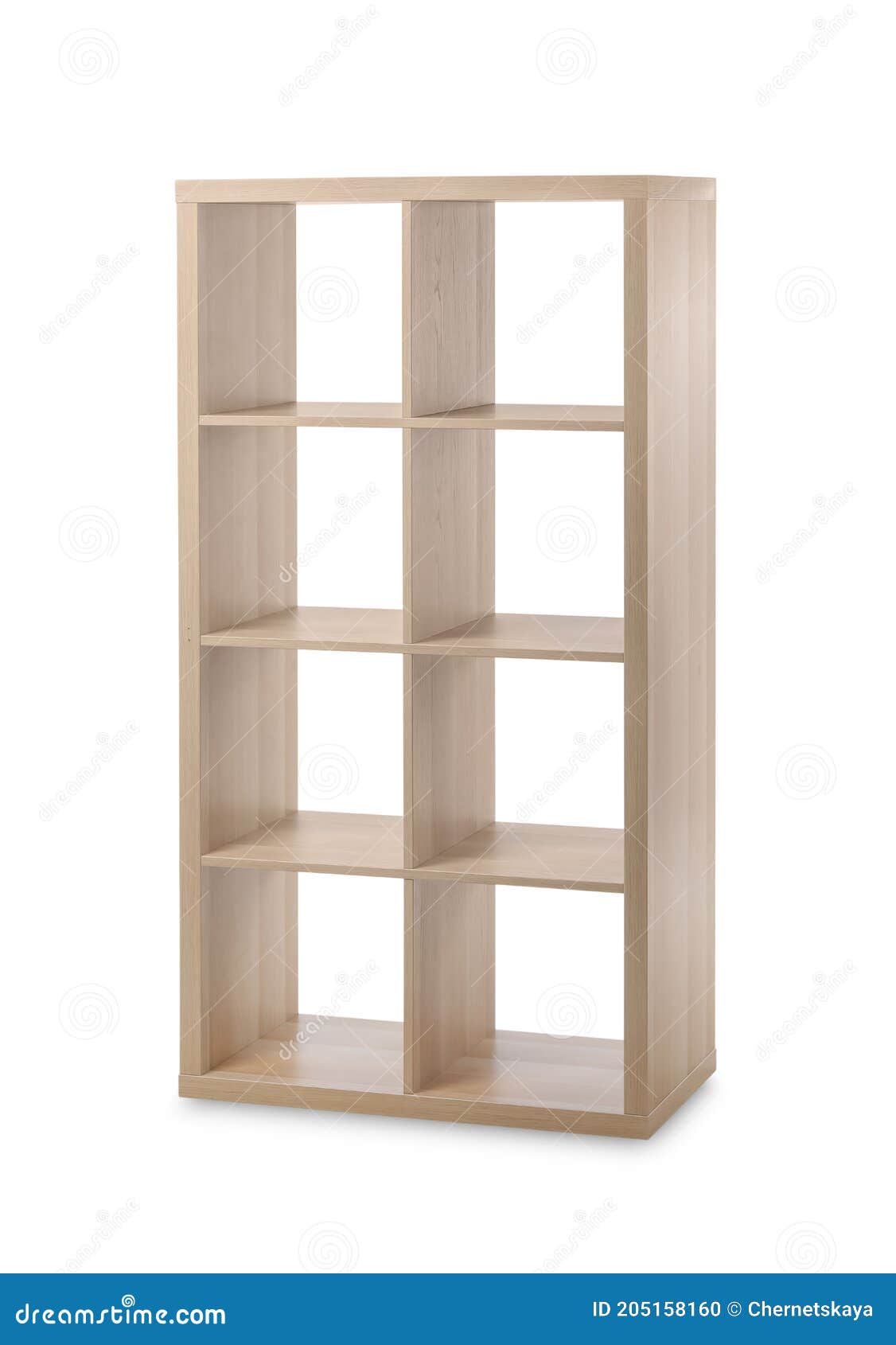 Empty Wooden Shelving Unit Isolated on White Stock Photo - Image of ...