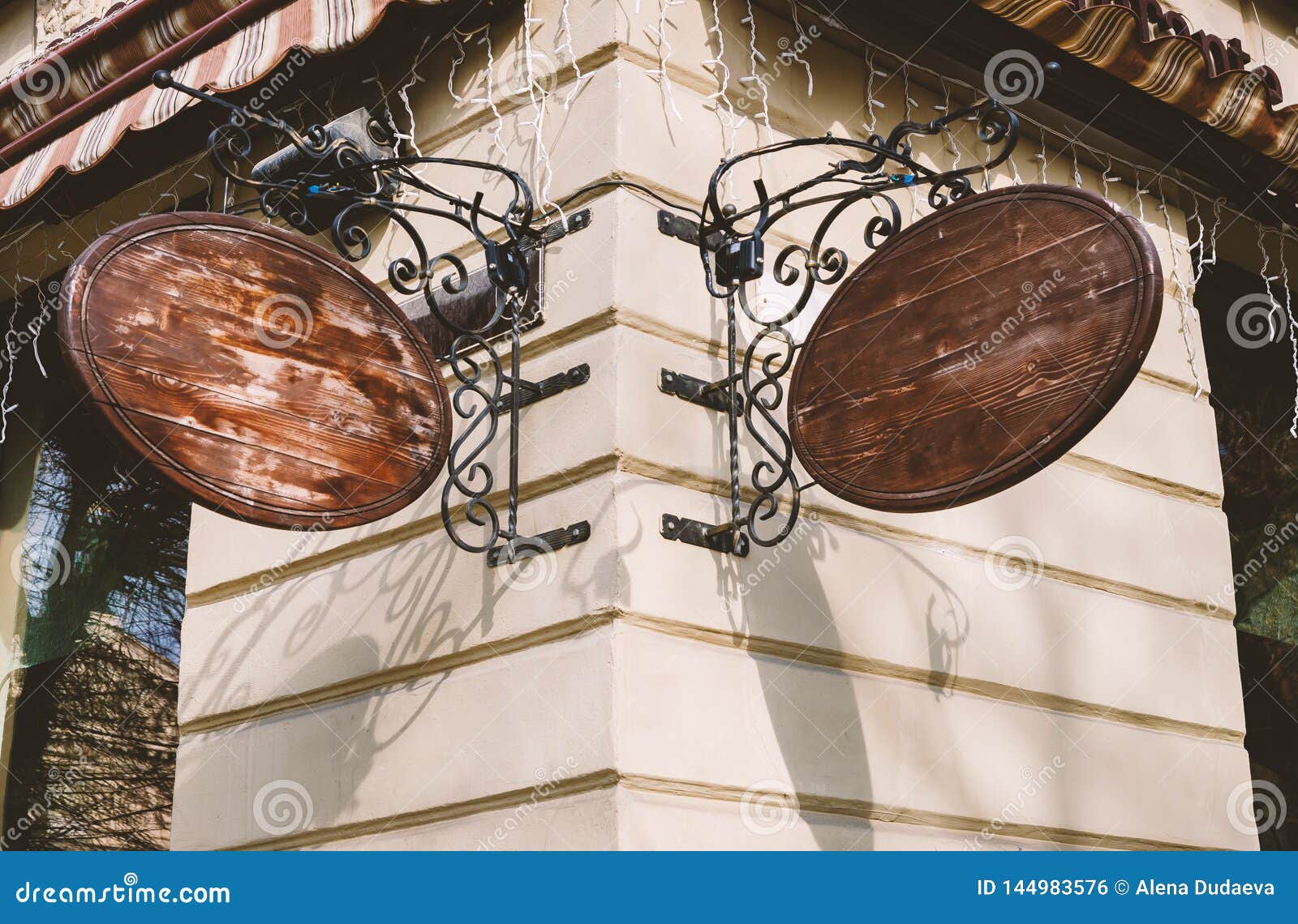 Empty Wooden Signboard of the Store Restaurant Stock Photo - Image of ...