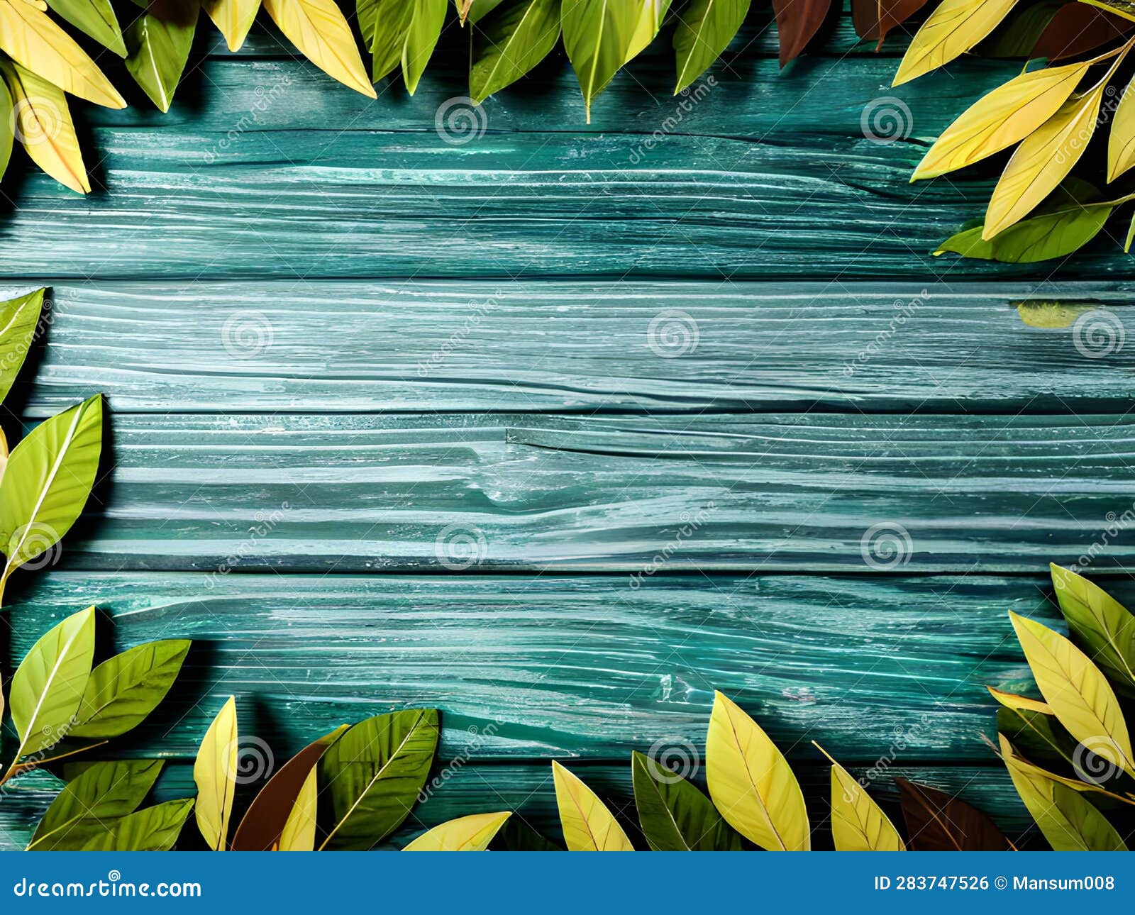Empty Wooden Table Background With Green Leaf Ai Generated Stock