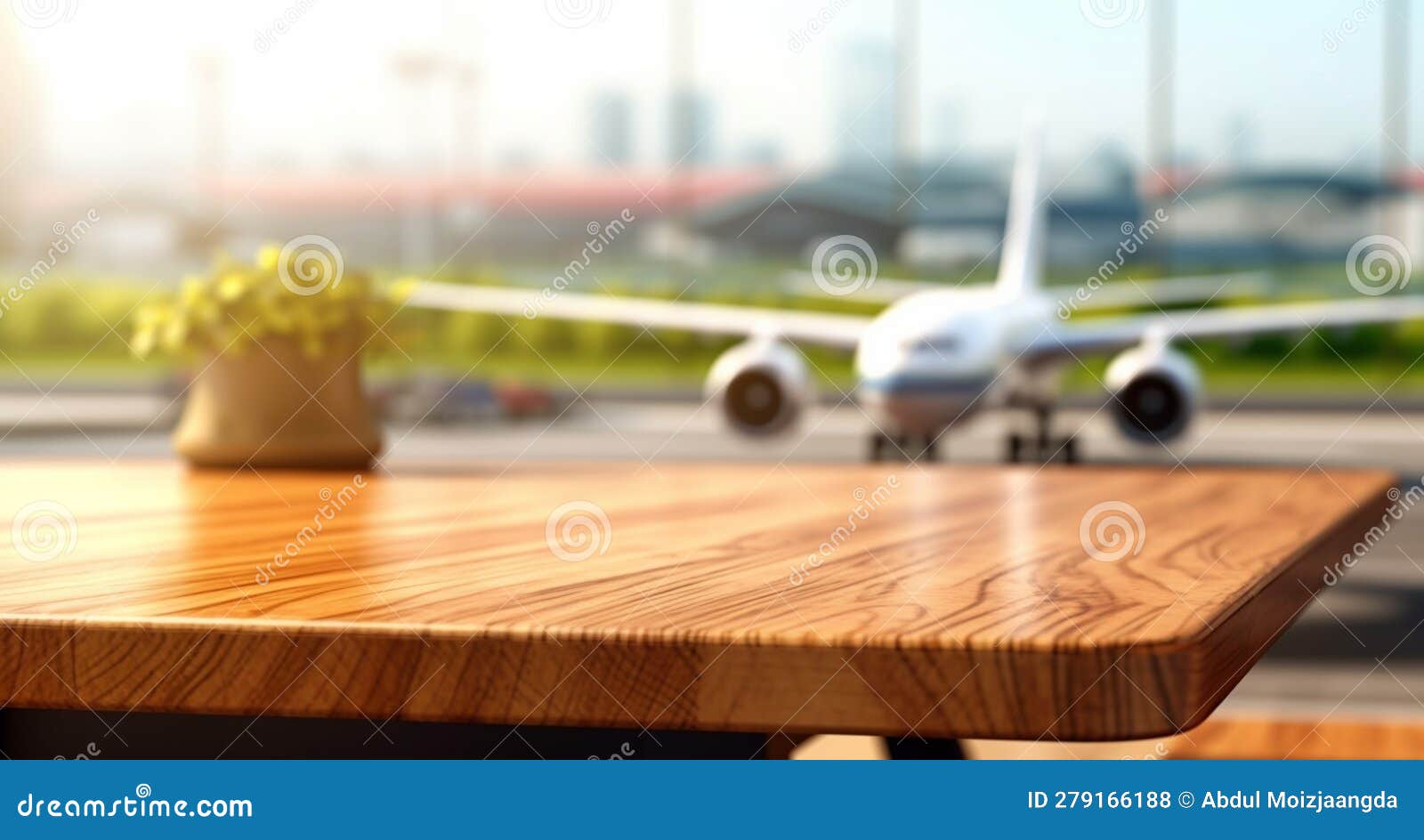 Empty Wooden Table and Blurred Airport Background Stock Illustration ...