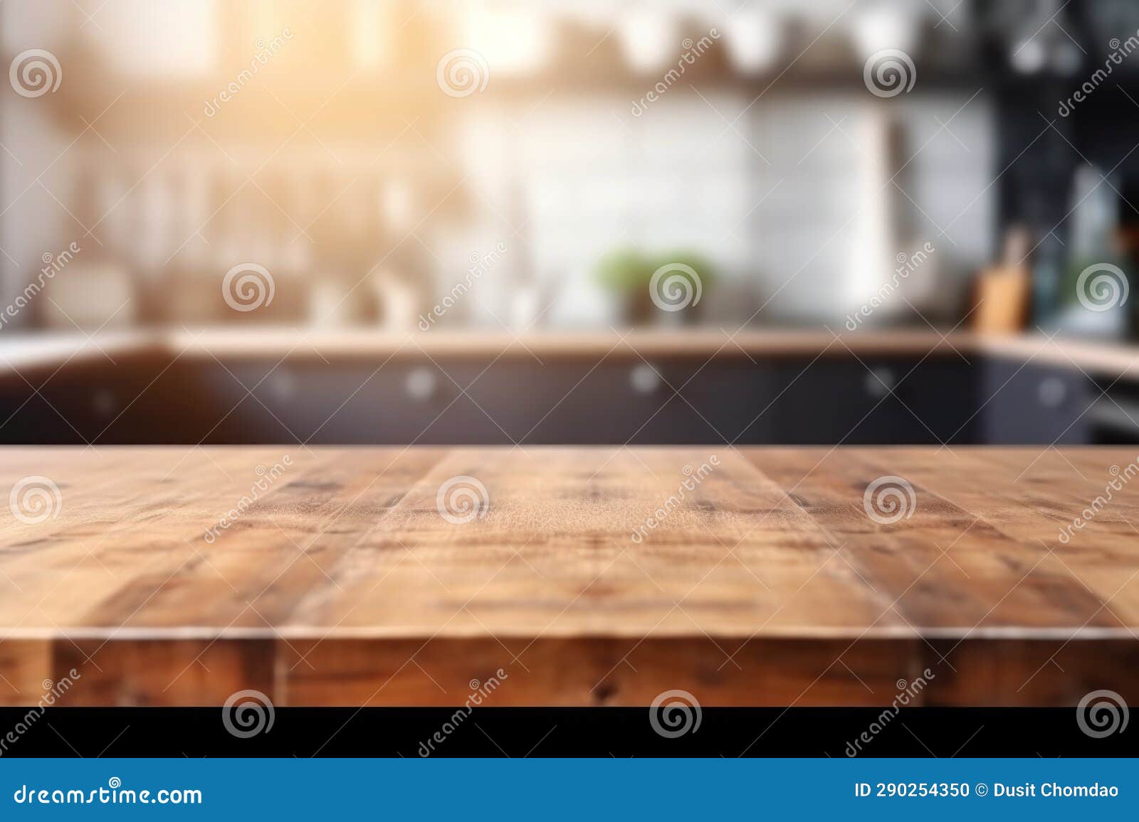 Empty Wooden Table and Blurred Kitchen Background. Generative AI Stock ...