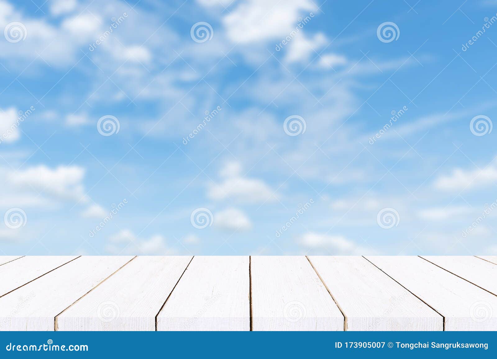 Empty Wooden Table with a Bright Blue Background Stock Image - Image of ...