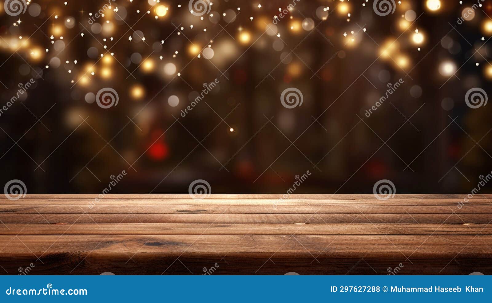 Empty Wooden Table with Christmas Theme in Background Stock ...