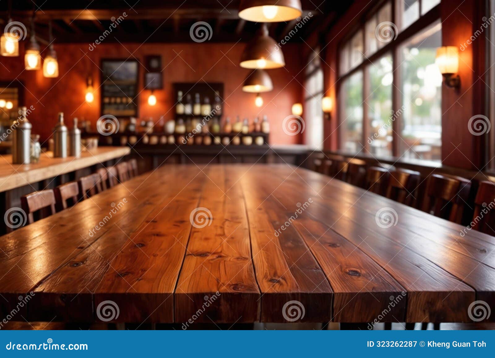 Empty Wooden Table Counter Top Backdrop with Background of Restaurant ...