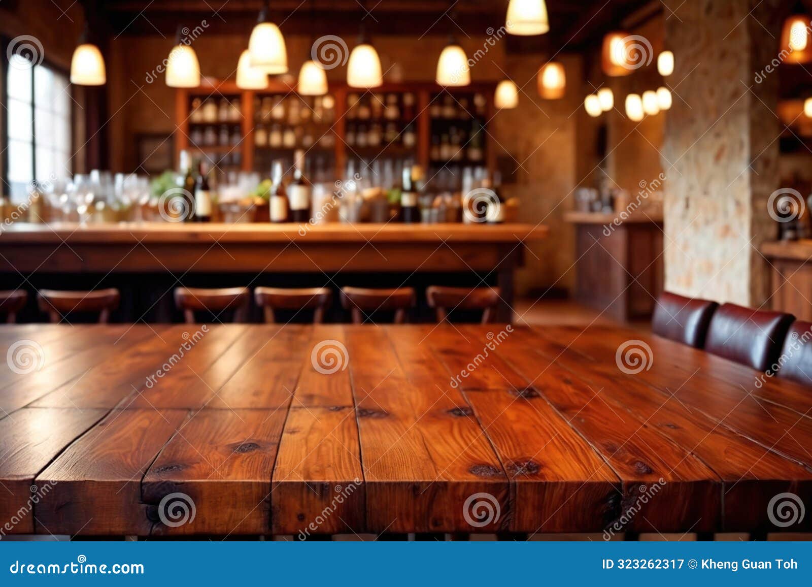 Empty Wooden Table Counter Top Backdrop with Background of Restaurant ...