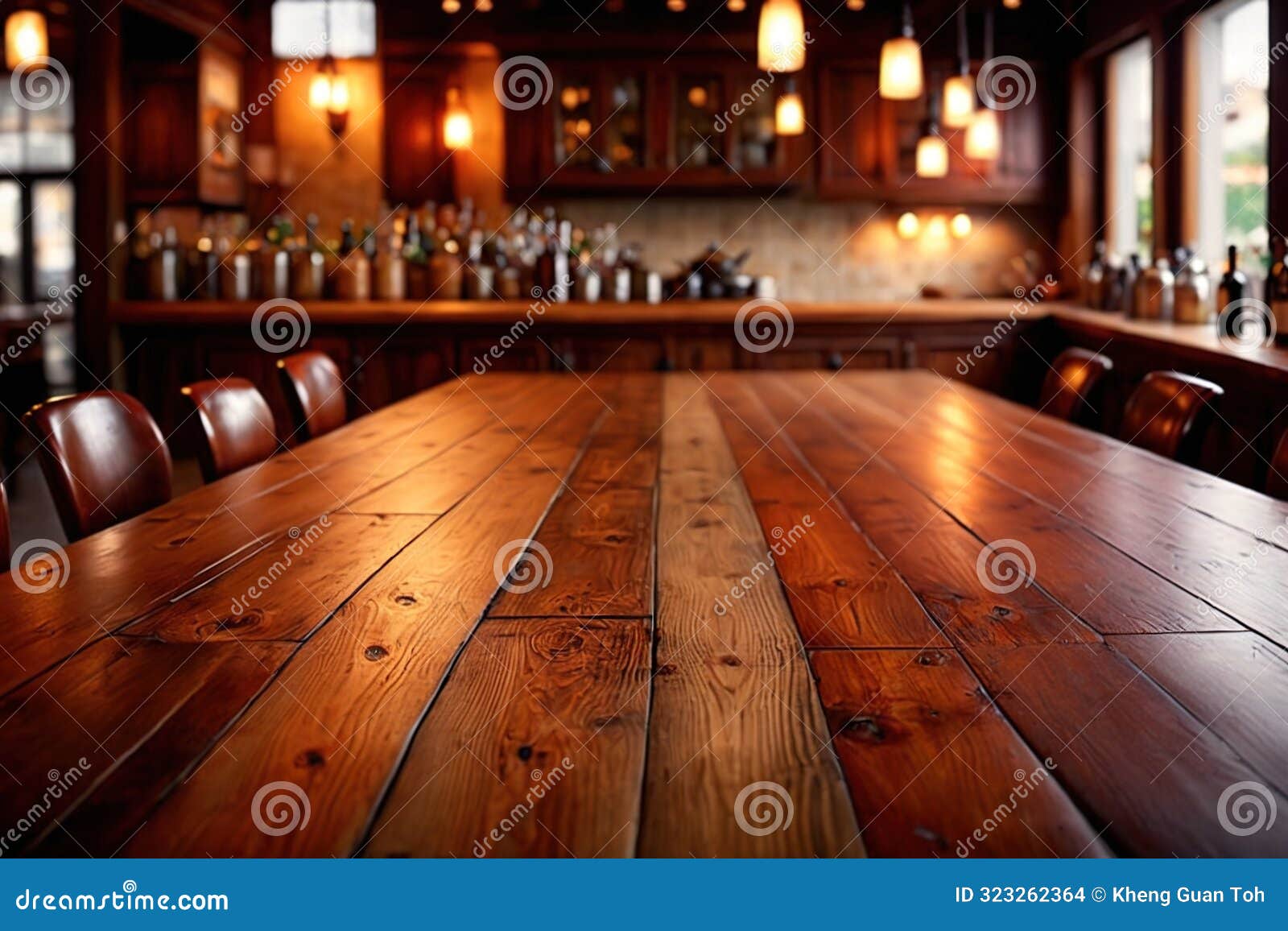 Empty Wooden Table Counter Top Backdrop with Background of Restaurant ...