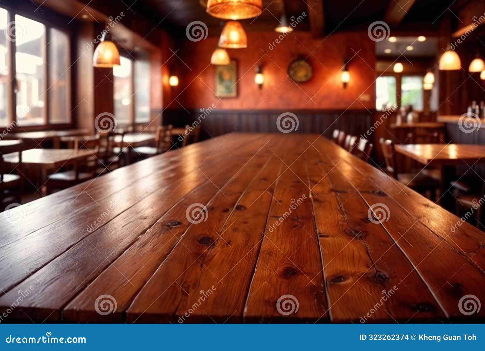 Empty Wooden Table Counter Top Backdrop with Background of Restaurant ...
