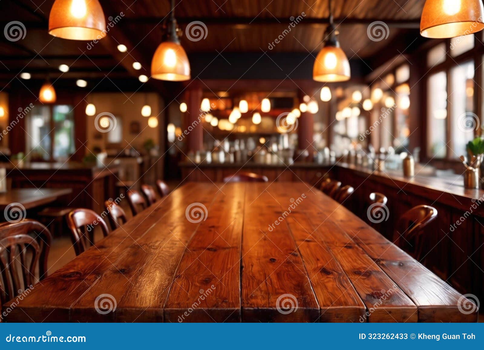 Empty Wooden Table Counter Top Backdrop with Background of Restaurant ...