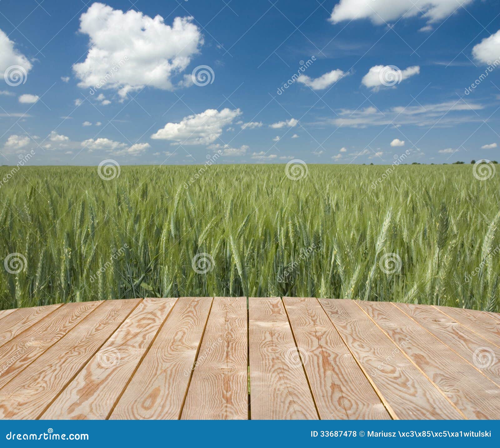 Empty Wooden Table in the Countryside Stock Photo - Image of field ...