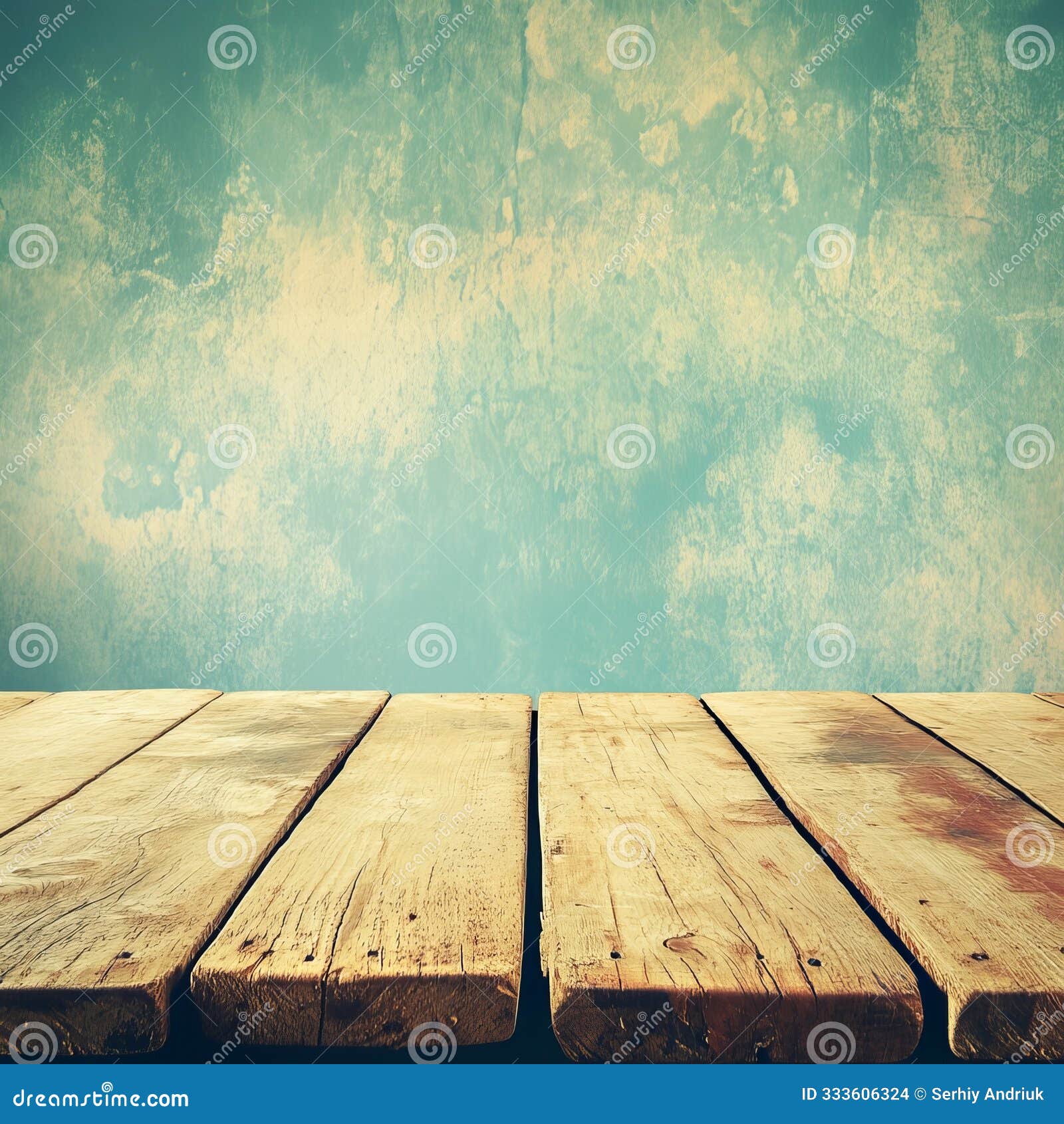 Empty Wooden Table in Front of Abstract Blue Background. for Product ...