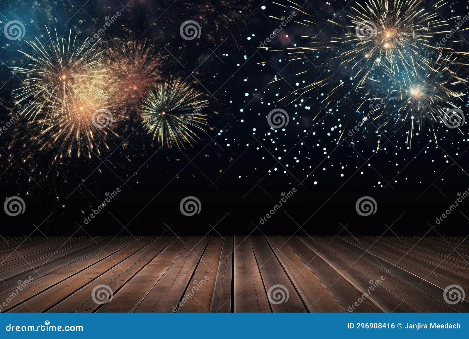 Empty Wooden Table in Front of Fireworks Background. Product Display ...
