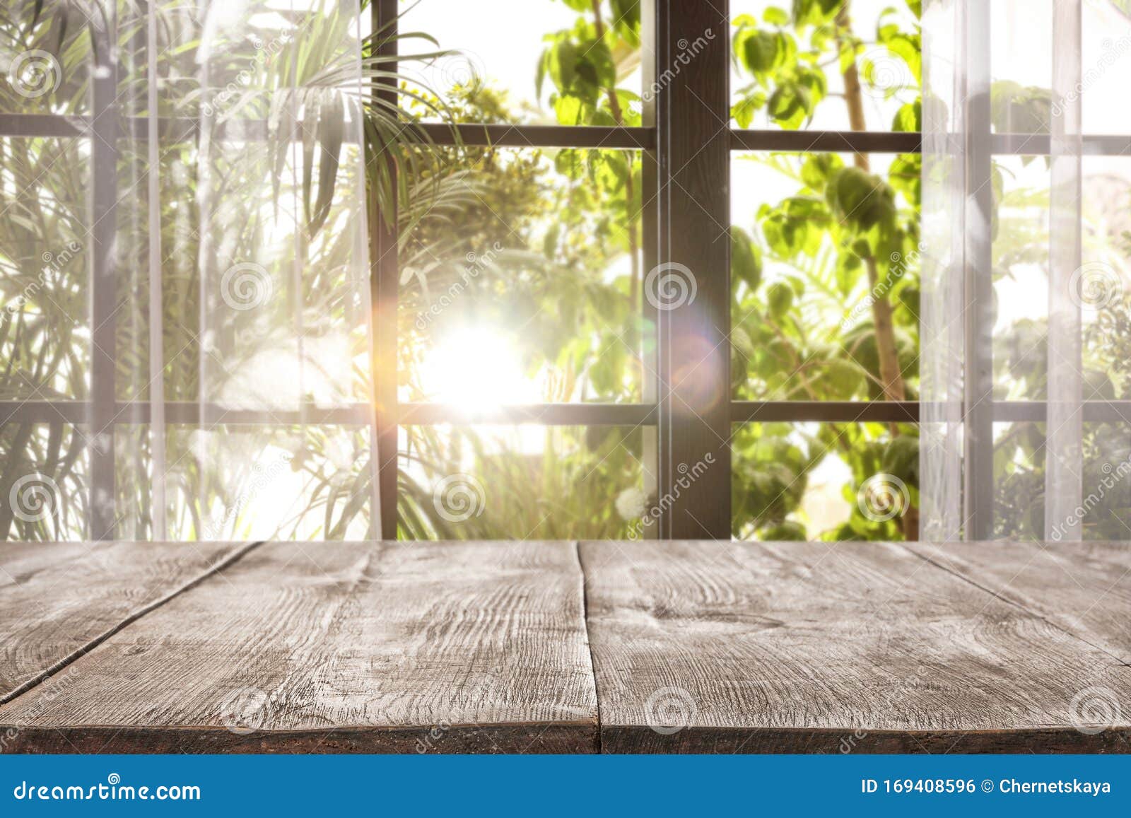 Empty Wooden Table in Front of Window Stock Photo - Image of surface ...