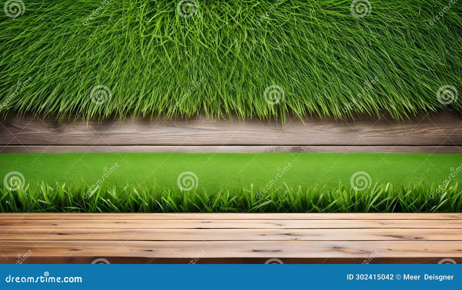 Empty Wooden Table with Green Grass Theme in Background. Ai Stock ...