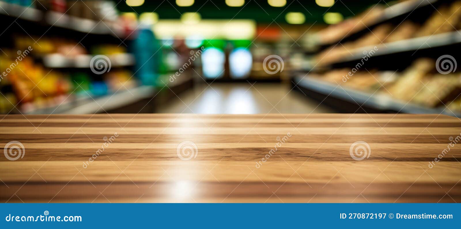 An Empty Wooden Table in Grocery Store. Generative AI Stock ...